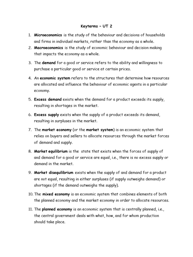 IGCSE Economics - Unit 2 Keyterms | PDF | Supply (Economics ...
