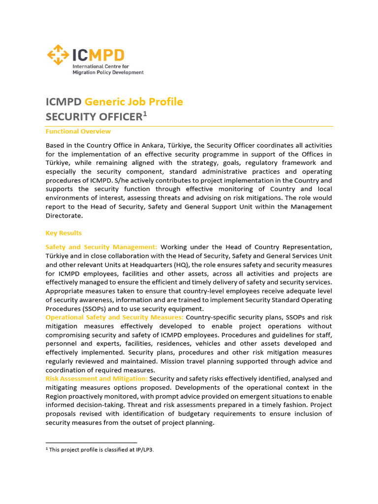 Job Profile Security Officer (RO) LP3 GSS OS | PDF | Safety | Risk