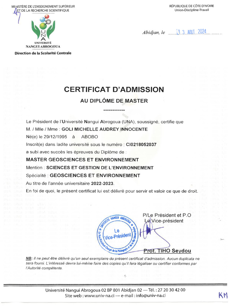 Certificat d'Admission Master | PDF
