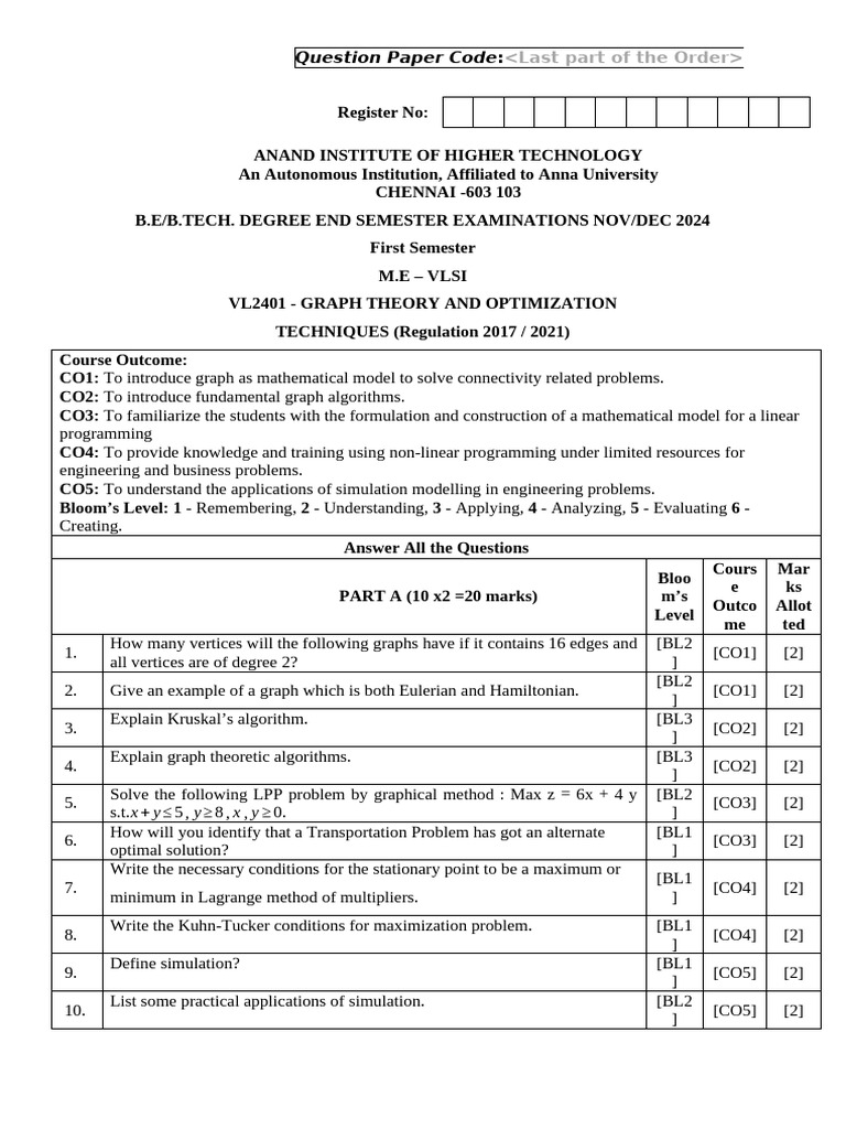 Graph Theory & Optimization Exam Paper | PDF | Vertex (Graph Theory ...