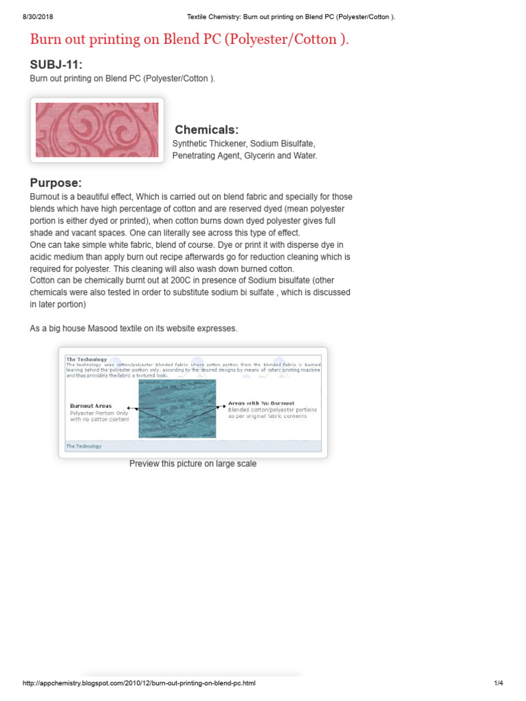 Textile Chemistry - Burn Out Printing On Blend PC (Polyester - Cotton) | PDF | Textiles | Dyeing