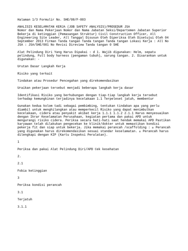 JSA Bekerja Di Ketinggian | PDF