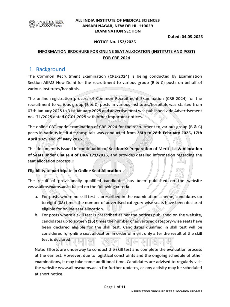 CRE-2024 Seat Allocation Guidelines | PDF | Verification And Validation