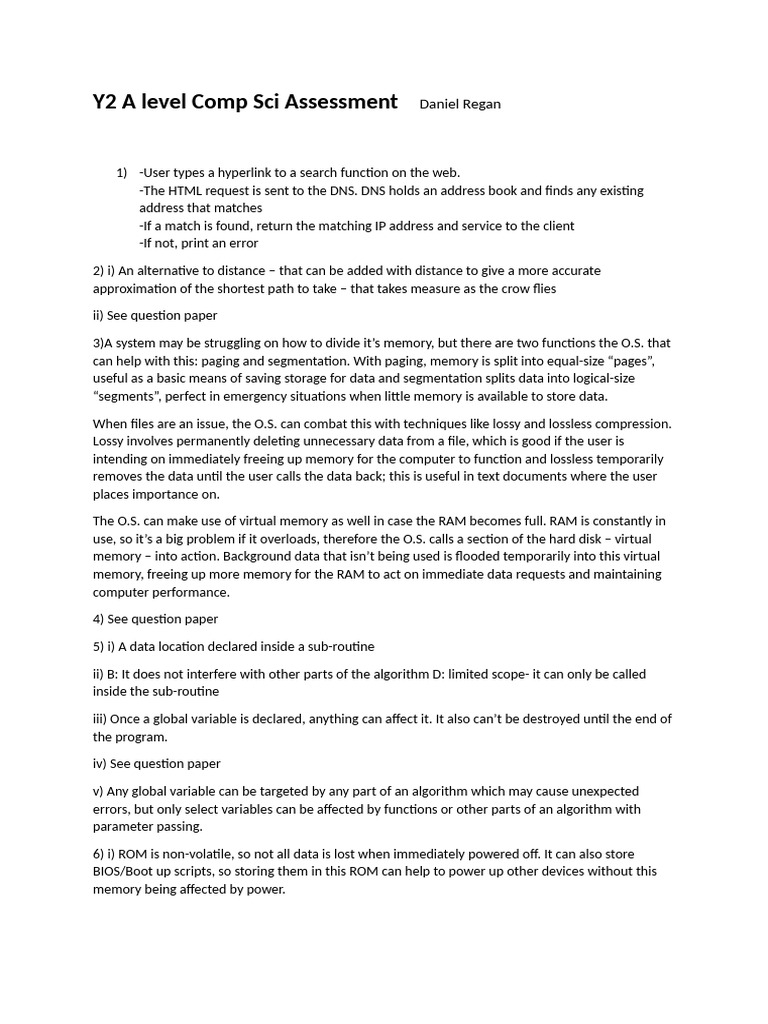 Y2 Comp Sci Assessment 2 | PDF | Computer Data Storage | Data Compression