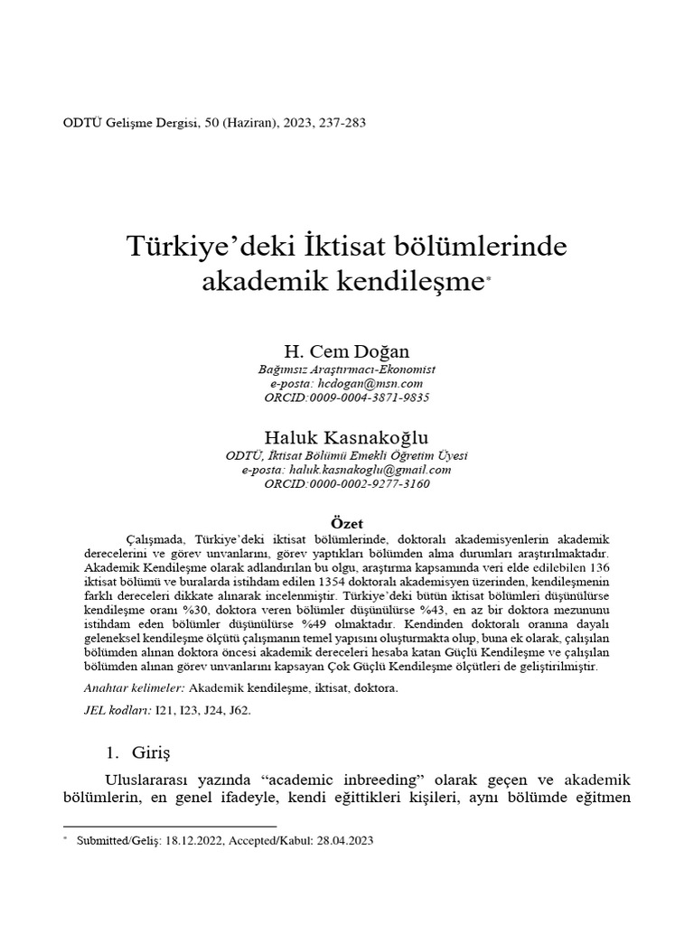 Turkiye Deki Iktisat Bolumlerinde Akadem | PDF