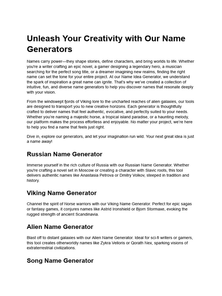 Untitled Unleash Your Creativity With Our Name Generators | PDF | Vikings