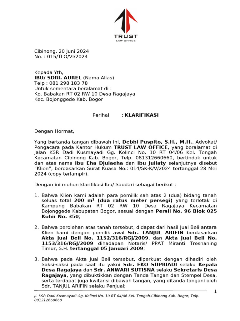 Surat Klarifikasi Dugaan Penyerobotan Lahan | PDF