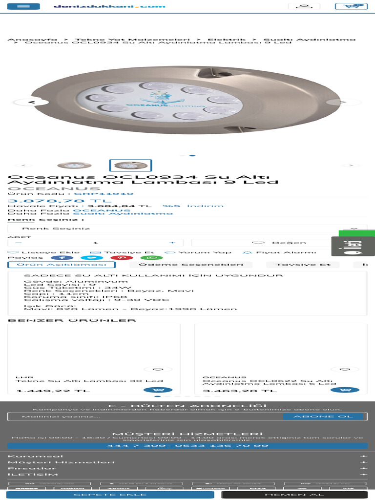 Oceanus OCL0934 Su Altı Aydınlatma Lambası 9 Led Sualtı Aydınlatma ...