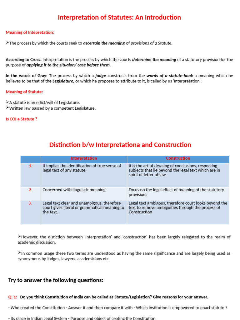 Interpretation of Statutes - An Introduction | PDF | Statutory ...