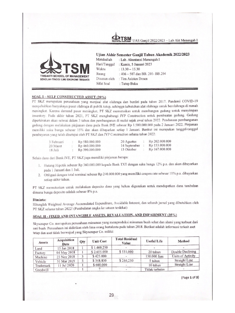 UAS Lab. Akuntansi Menengah 1 - Semester Ganjil 20222023 | PDF