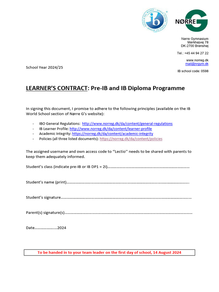 Nørre G Learner's Contract 2024/25 | PDF