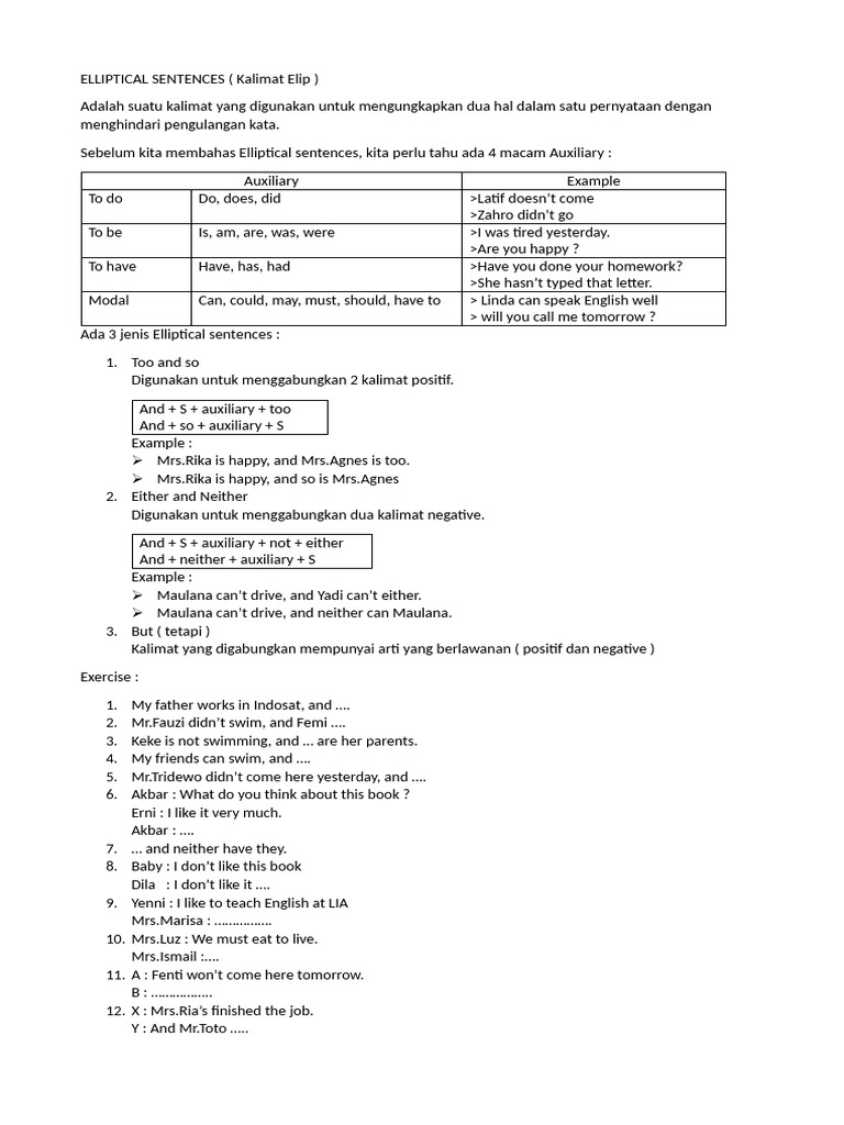 ELLIPTICAL SENTENCES New 2025 | PDF