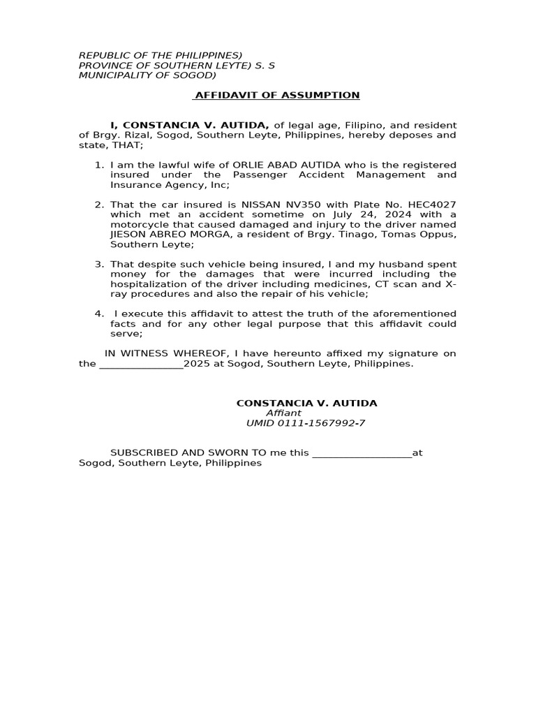 Affidavit of Assumption | PDF