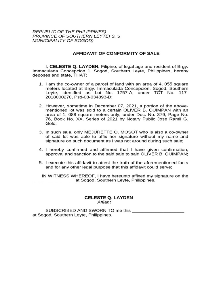 Affidavit of Confirmation. Quimpan | PDF