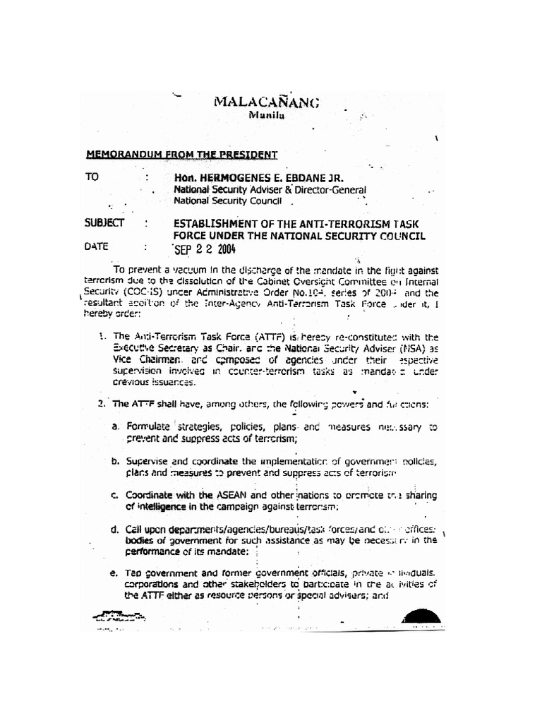 MEMO - Anti-Terrorism Task Force - 22 Sep 2004 | PDF