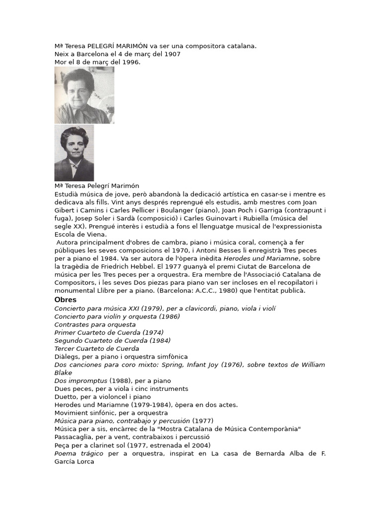 M. TERESA PELEGRÍ MARIMÓN-COMPOSITORA Alumnat | PDF