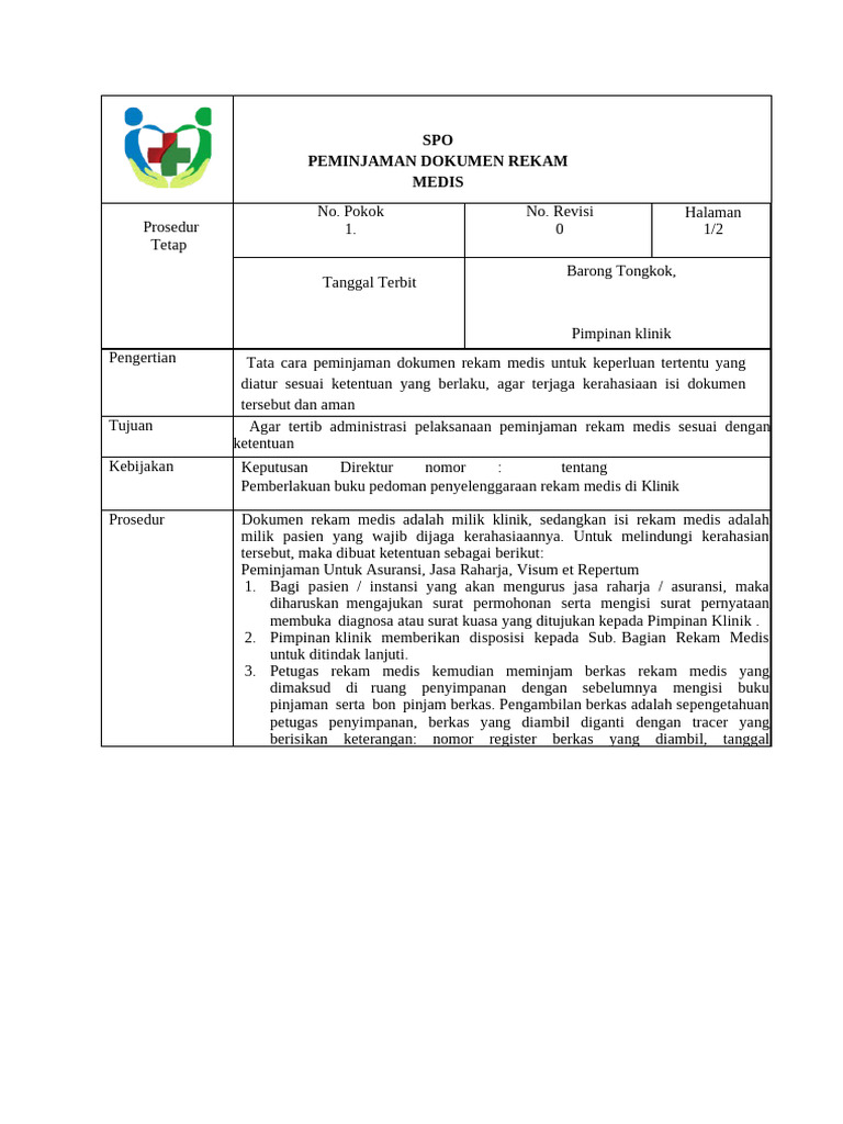 2. SOP Peminjaman rekam medis KMS | PDF