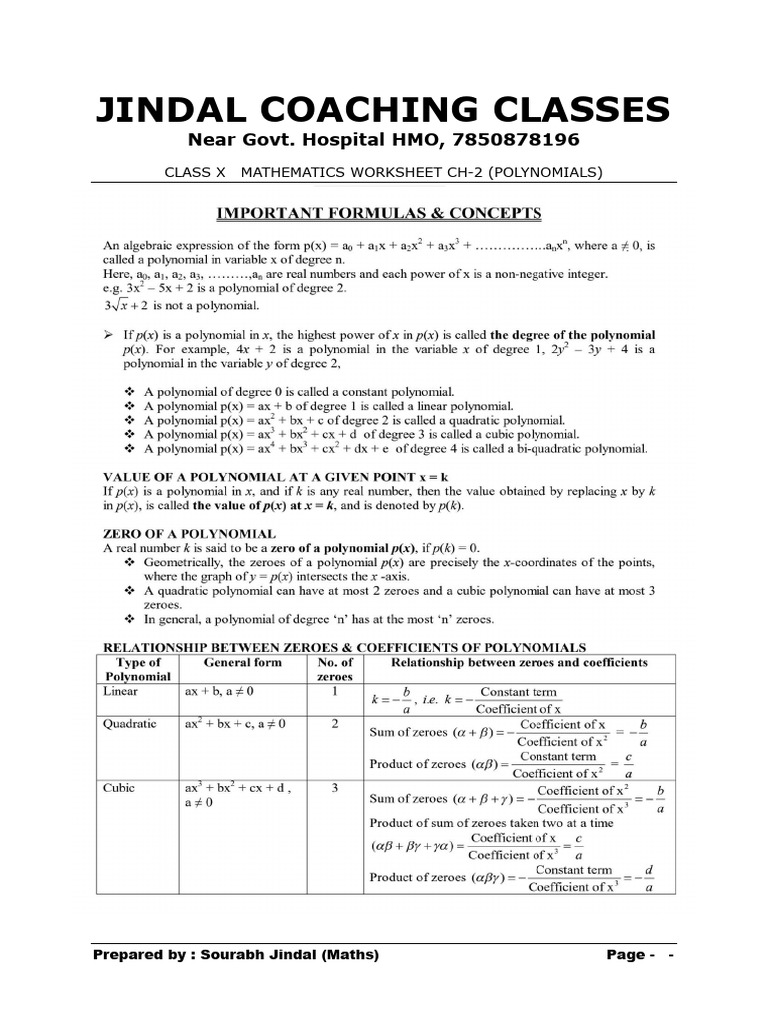 Ch-2 Polynomial | PDF