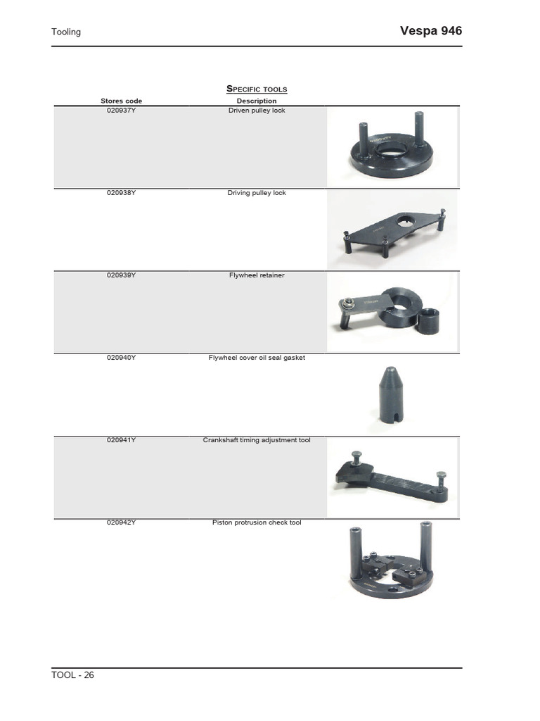 Vespa 946: Tooling | PDF