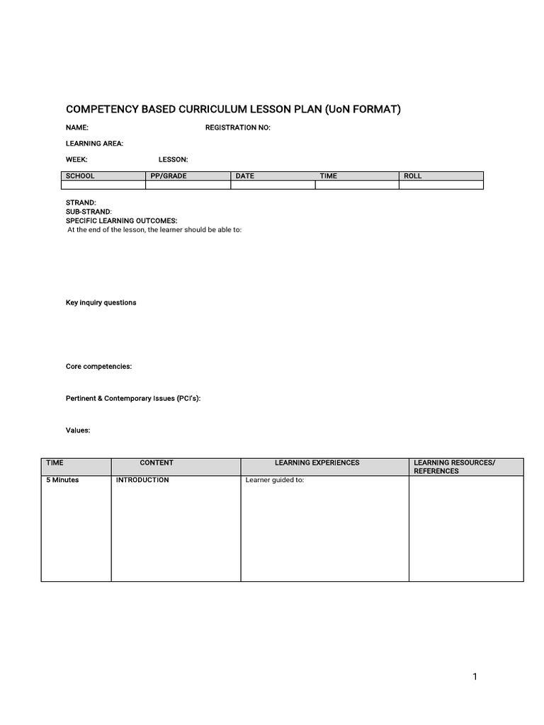 CBC TP Lesson Plan Template UoN April 2025 | PDF