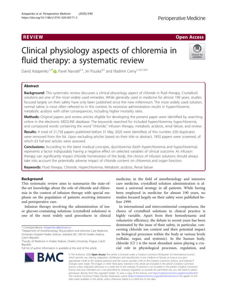 Clinical Physiology Aspects of Chloremia in Fluid Therapy | PDF ...