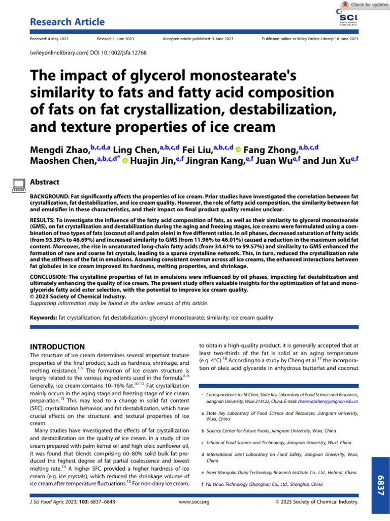 Zhao (2023) - Fat Crystallization, Destabilization, Texture | PDF | Differential Scanning ...