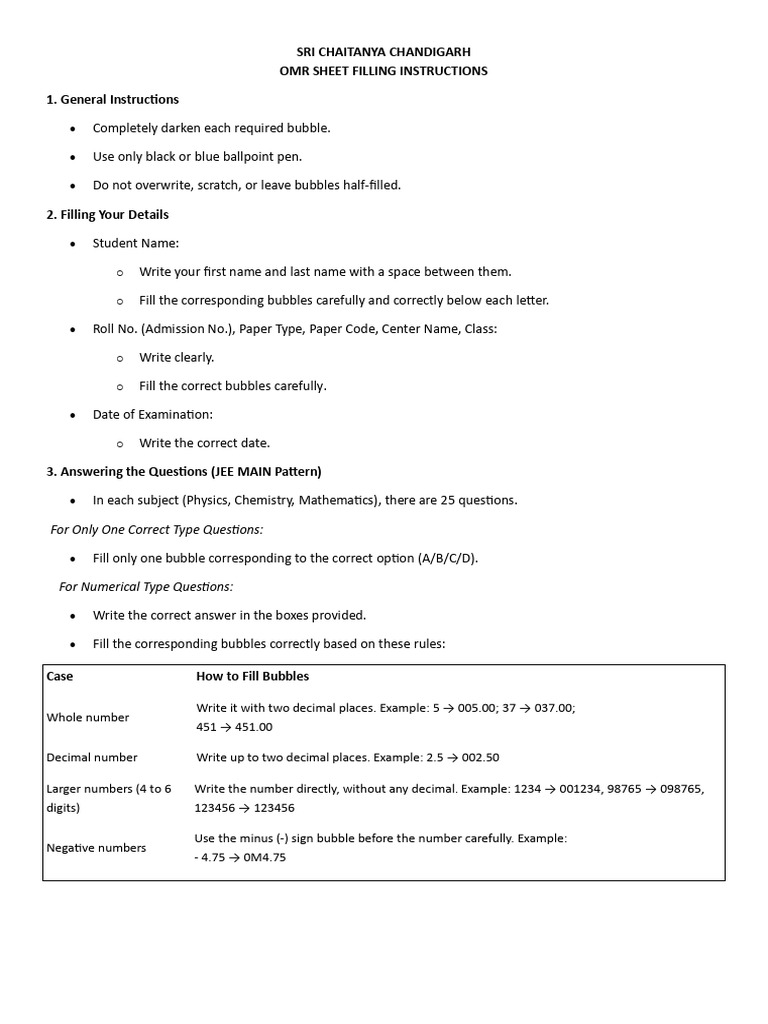 OMR Sheet Filling Instructions | PDF