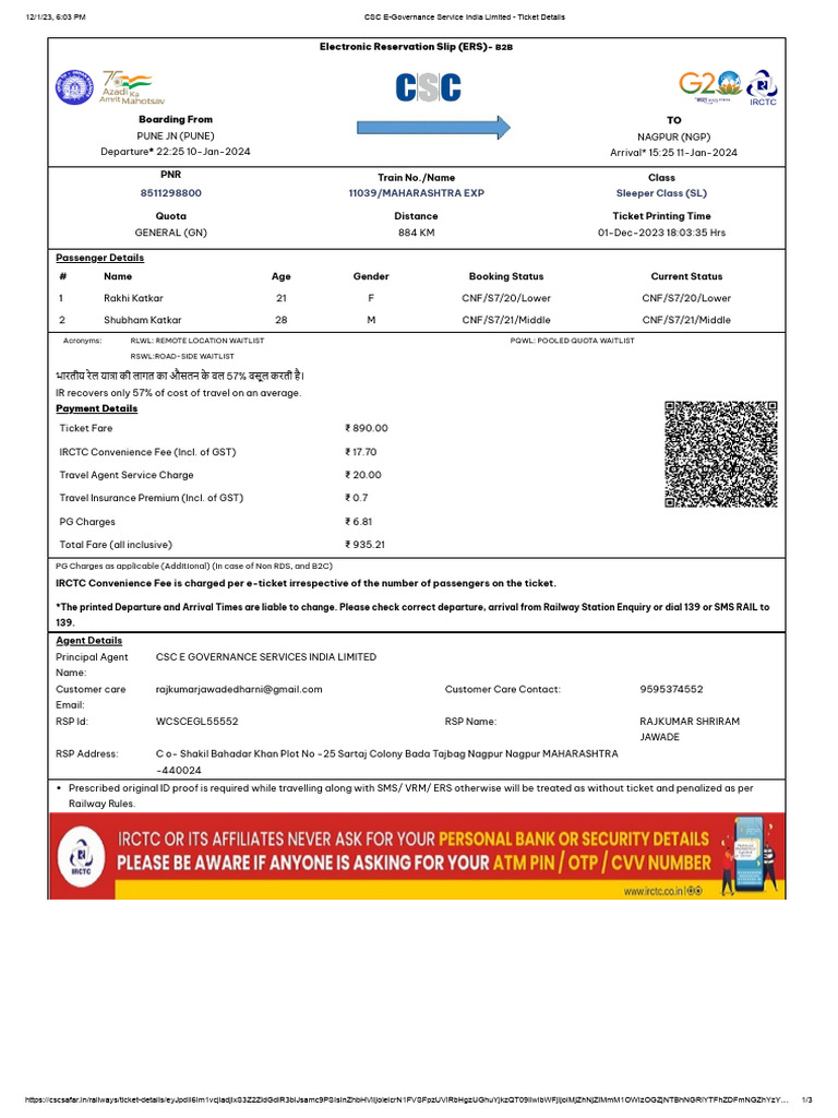 Pune to Nagpur | PDF | Identity Document