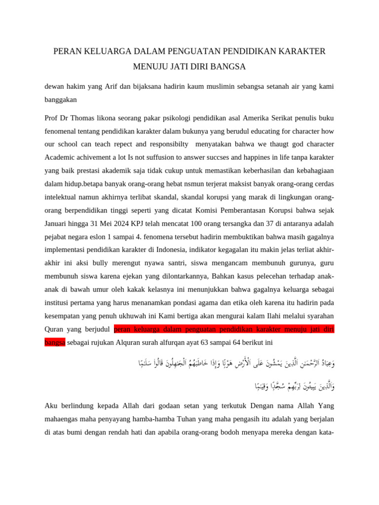 Peran Keluarga Dalam Penguatan Pendidikan Karakter Menuju Jati Diri Bangsa | PDF