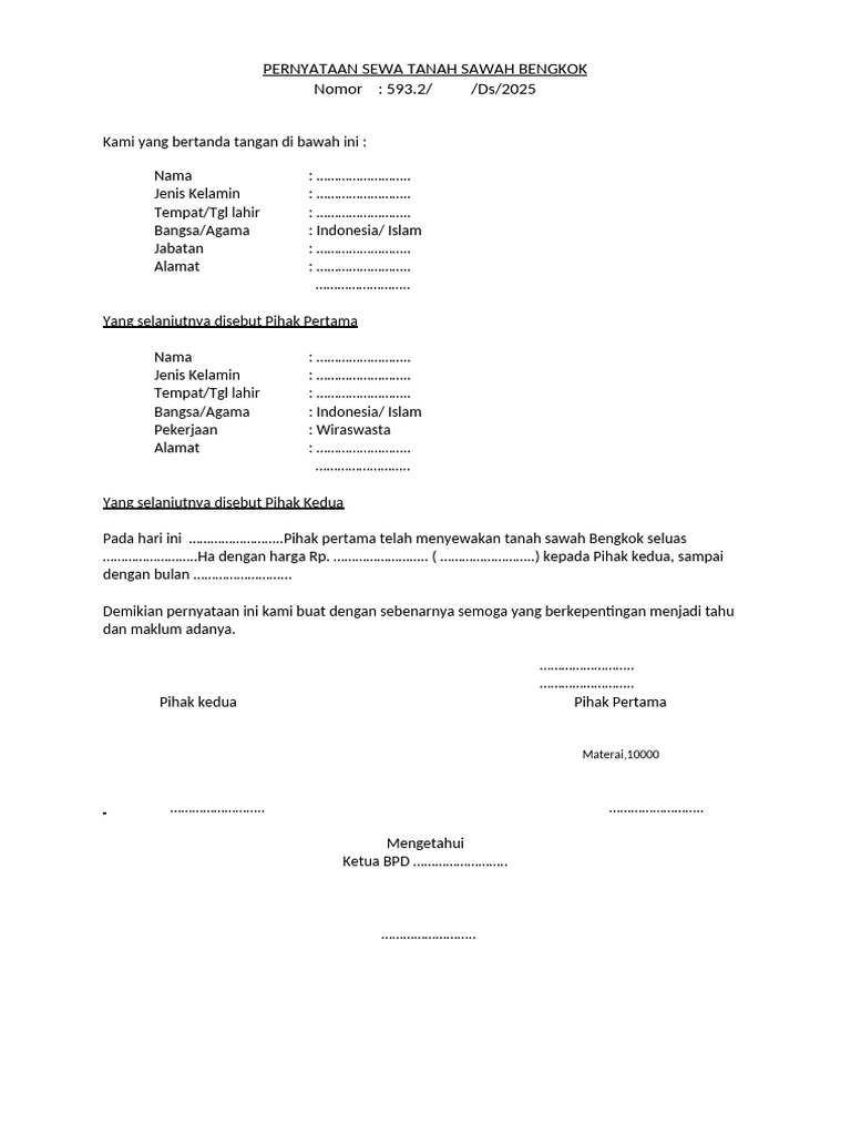 Surat Sewa Bengkok | PDF