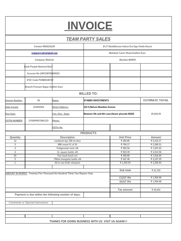 Stabbs Investments Invoice 1st | PDF | Currency | Payments