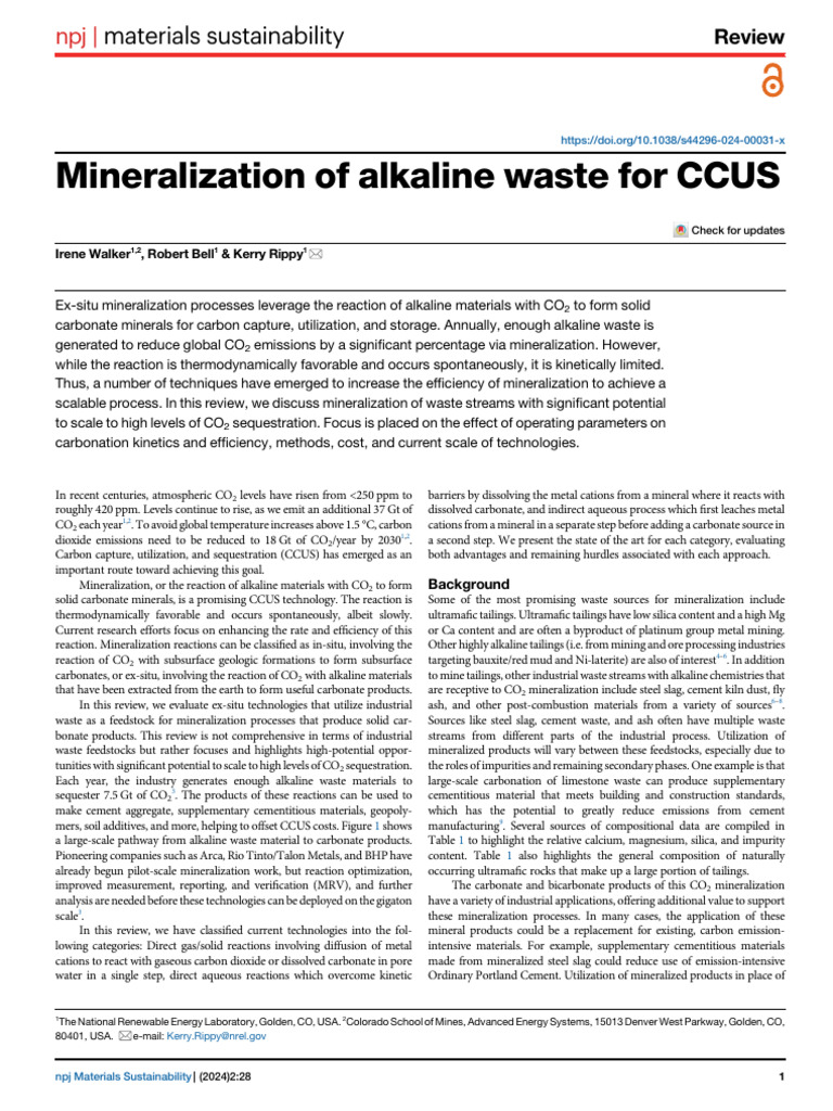 Mineralization of Alkaline Waste For CCUS: Review | PDF | Carbon ...