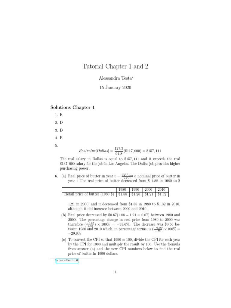Tutorial Chapter 1 and 2 SOLUTIONS | PDF | Demand | Supply And Demand