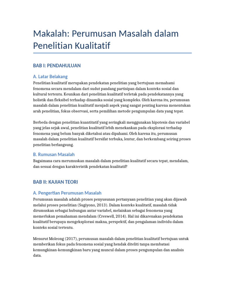 Makalah Perumusan Masalah Kualitatif | PDF