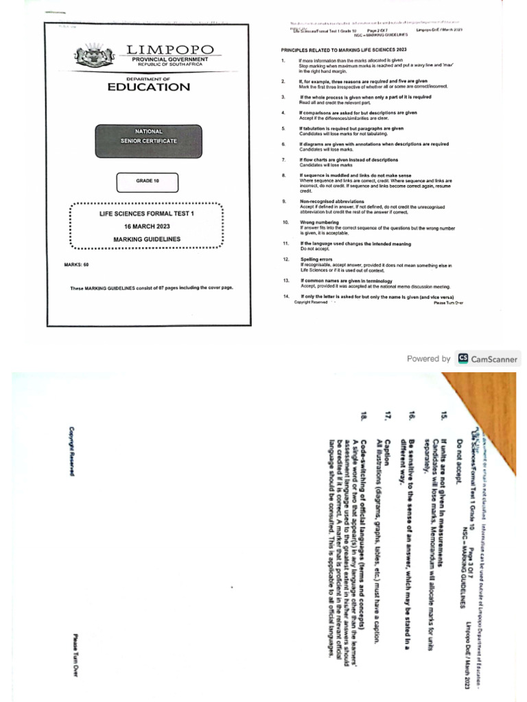 Life Sciences Grade 10. Marking Guidelines | PDF