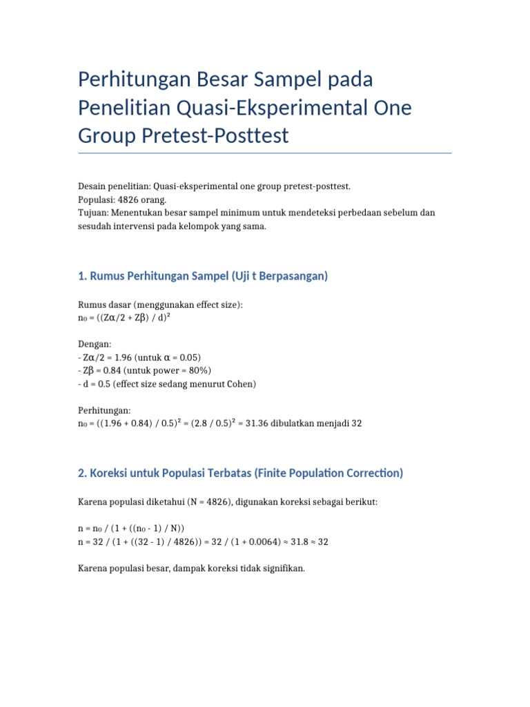 Perhitungan Sampel Quasi-Eksperimental | PDF