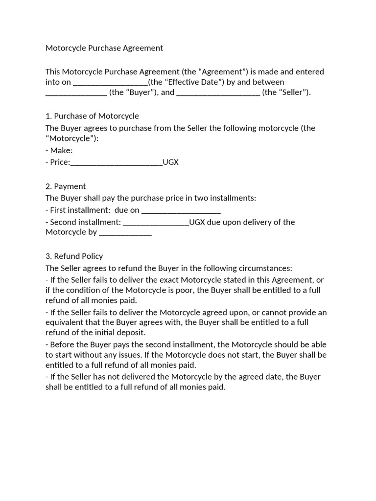 Motorcycle Purchase Agreement | PDF | Mail | Procurement