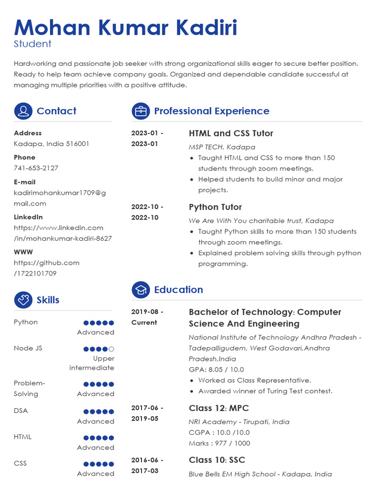 Mohan Kumar Kadiri Resume 5 | PDF | Computing