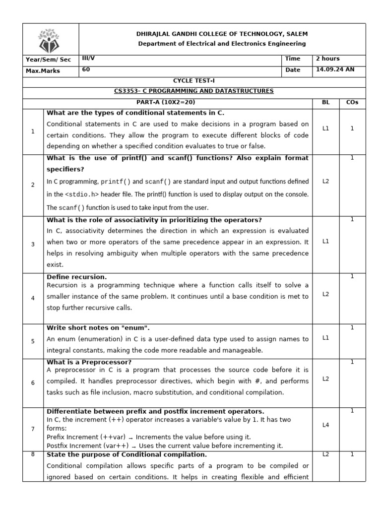 Cp&Ds Ct1 Answer Key | PDF | Control Flow | Data Type