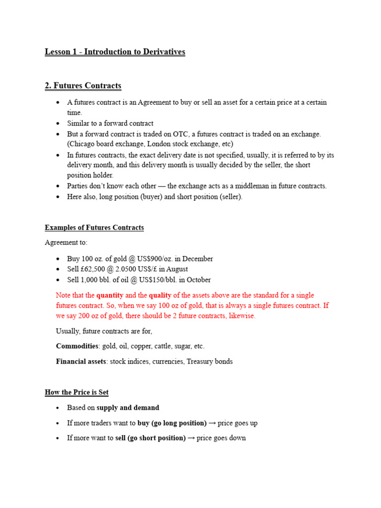 FD Lesson 1 - Introduction To Derivatives (Part 2) Senisa's | PDF ...