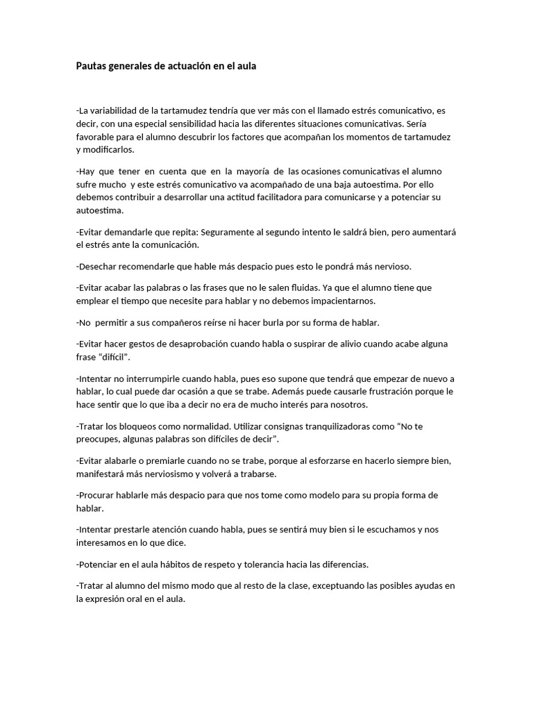 Pautas Generales Disfemia | PDF | Tartamudeo | Estrés (biología)