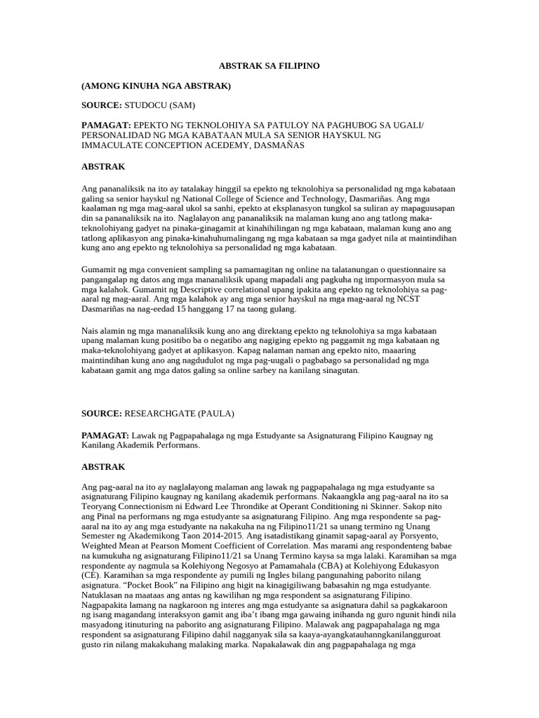 Abstrak Sa Filipino | PDF