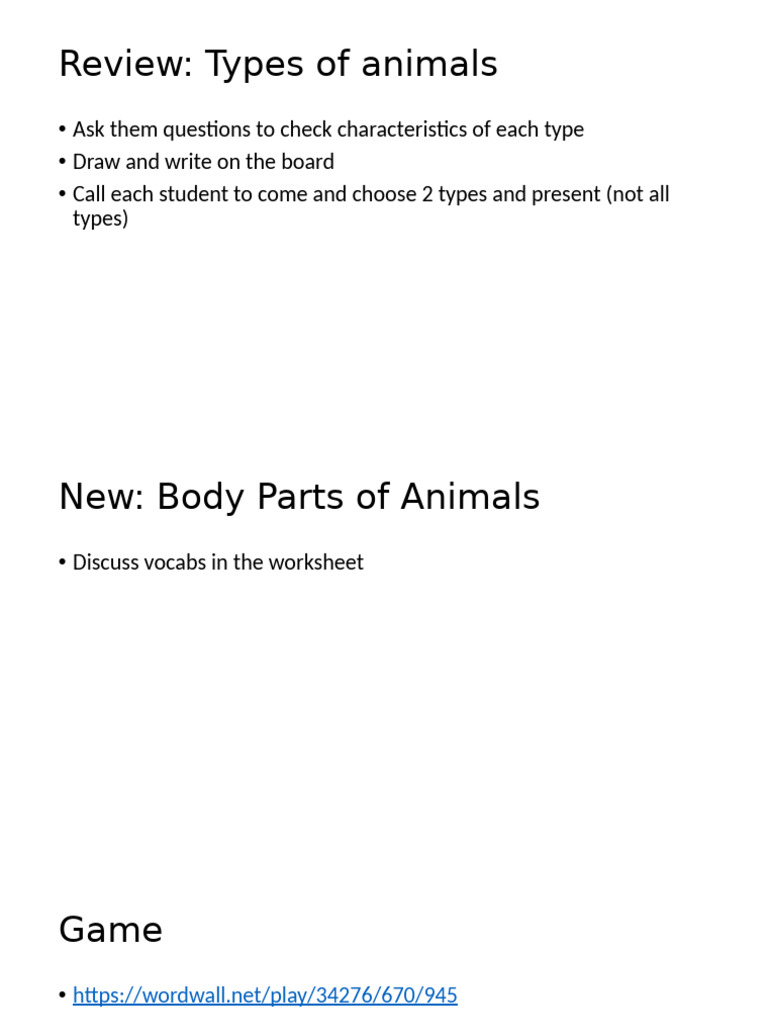 Body Parts of Animals L1 | PDF