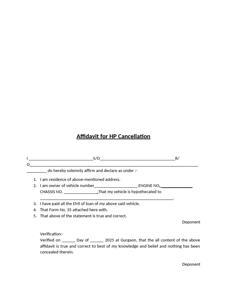 Affidavit For HP Cancellation | PDF