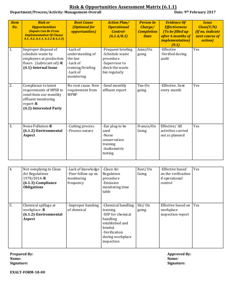Risk & Opportunities Assessment Matrix | PDF