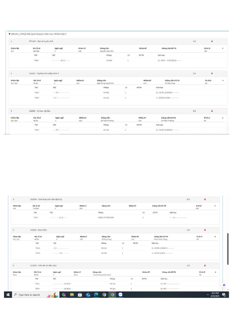 ĐĂNG KÝ MÔN HỌC HK242 NĂM HỌC 2024 - 2025 | PDF