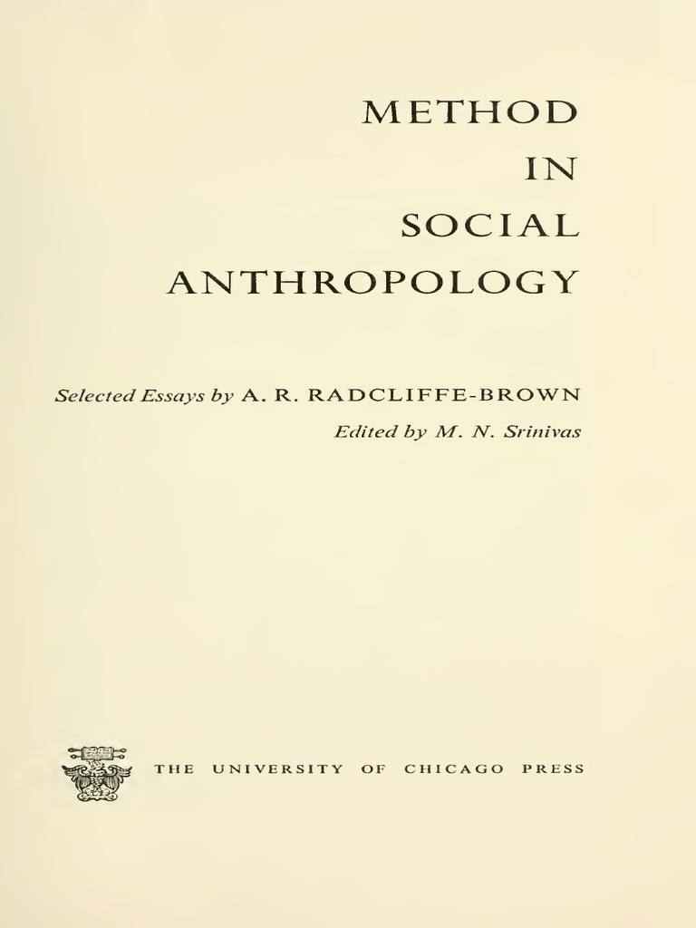 Method in Social Anthropology - Alfred Radcliffe-Brown | PDF | Social Anthropology | Anthropology