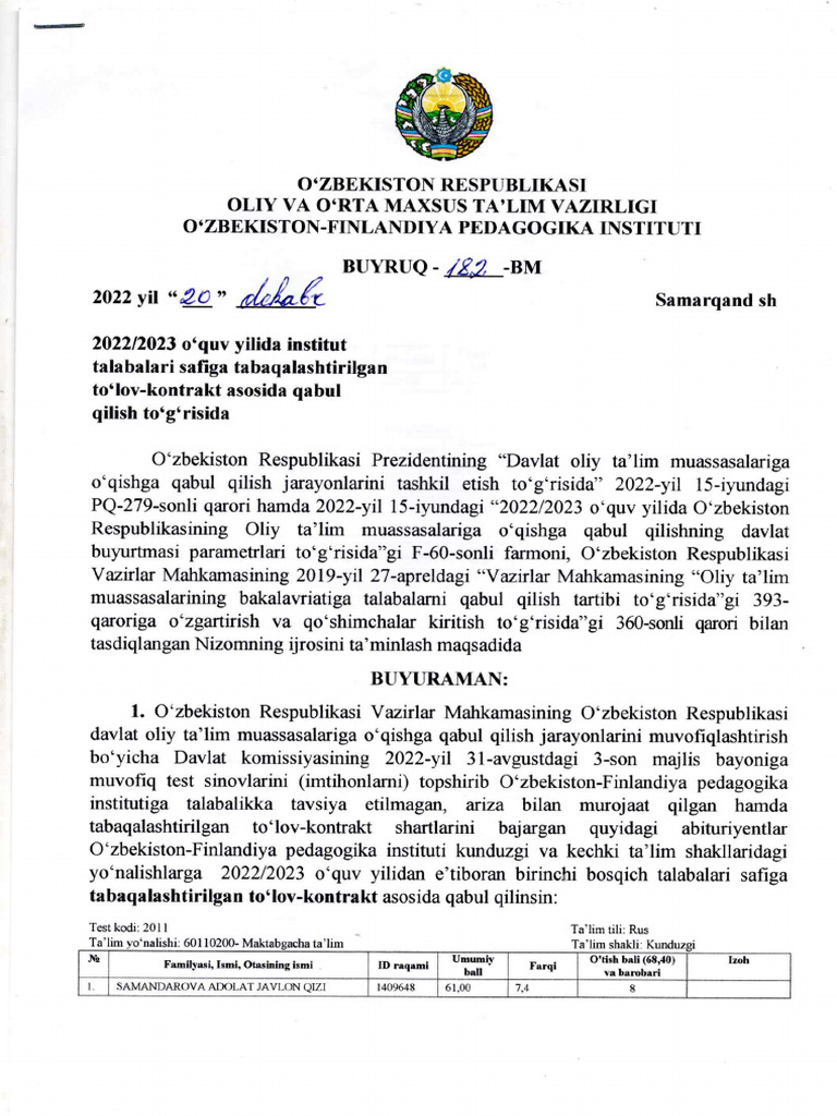 182-ВМ Bakalavr kontrakt | PDF
