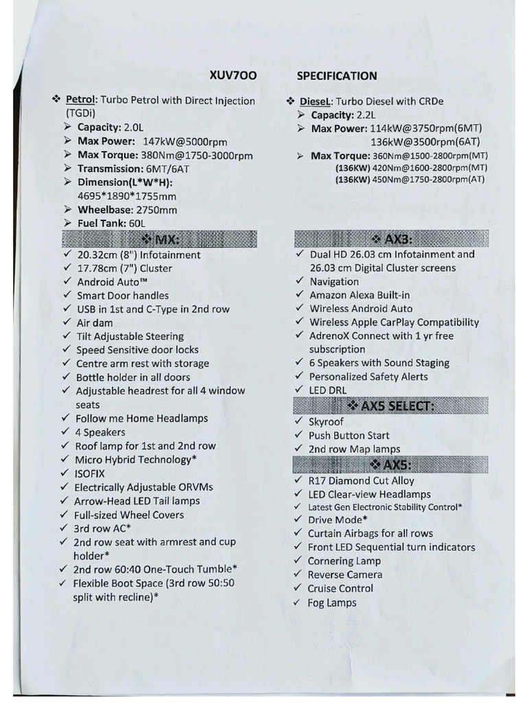 Xuv 700 | PDF