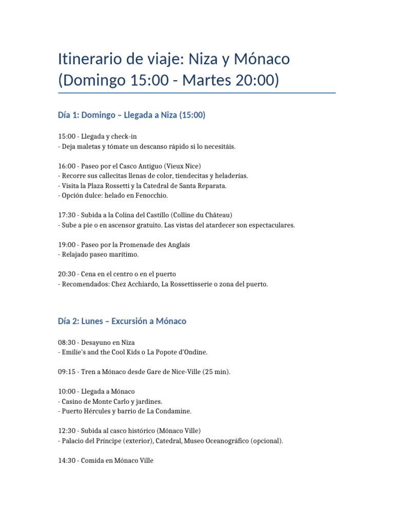 Itinerario Niza Monaco | PDF